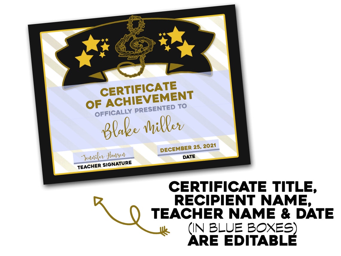 Music Awards Editable PDF File Certificate of Achievement | Etsy