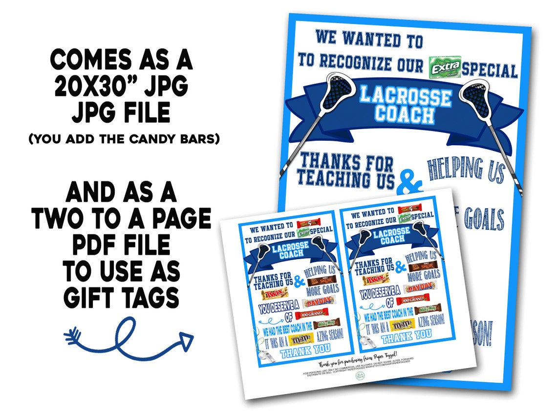 Lacrosse Coach Candy Gram Poster Coaches Thank You Gift - Etsy