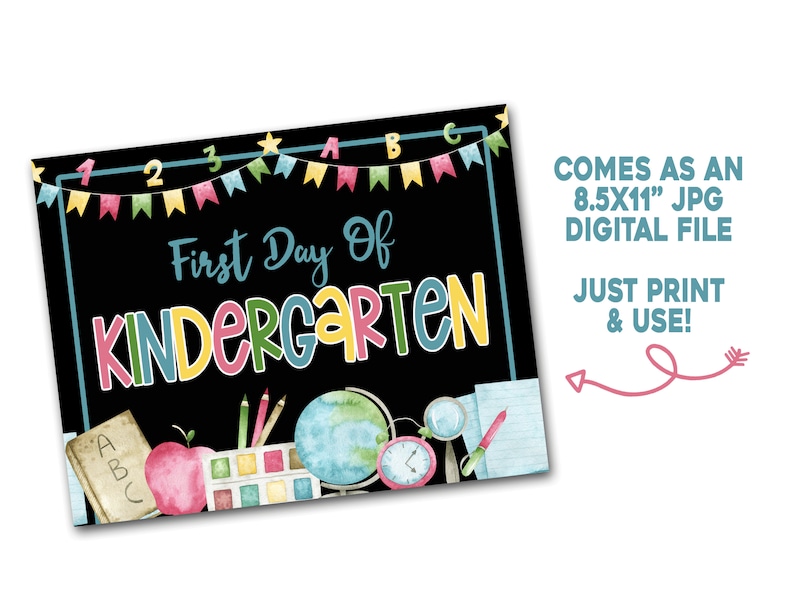 First Day of Kindergarten School Sign Instant Download, First Day of ...