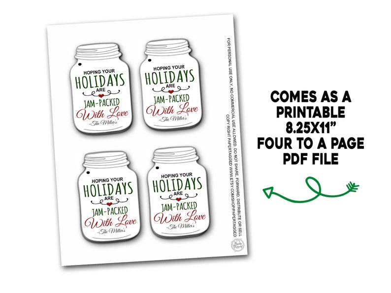 Holiday Gift Tag, Jam Packed With Love, Holiday Neighbor Gift ...