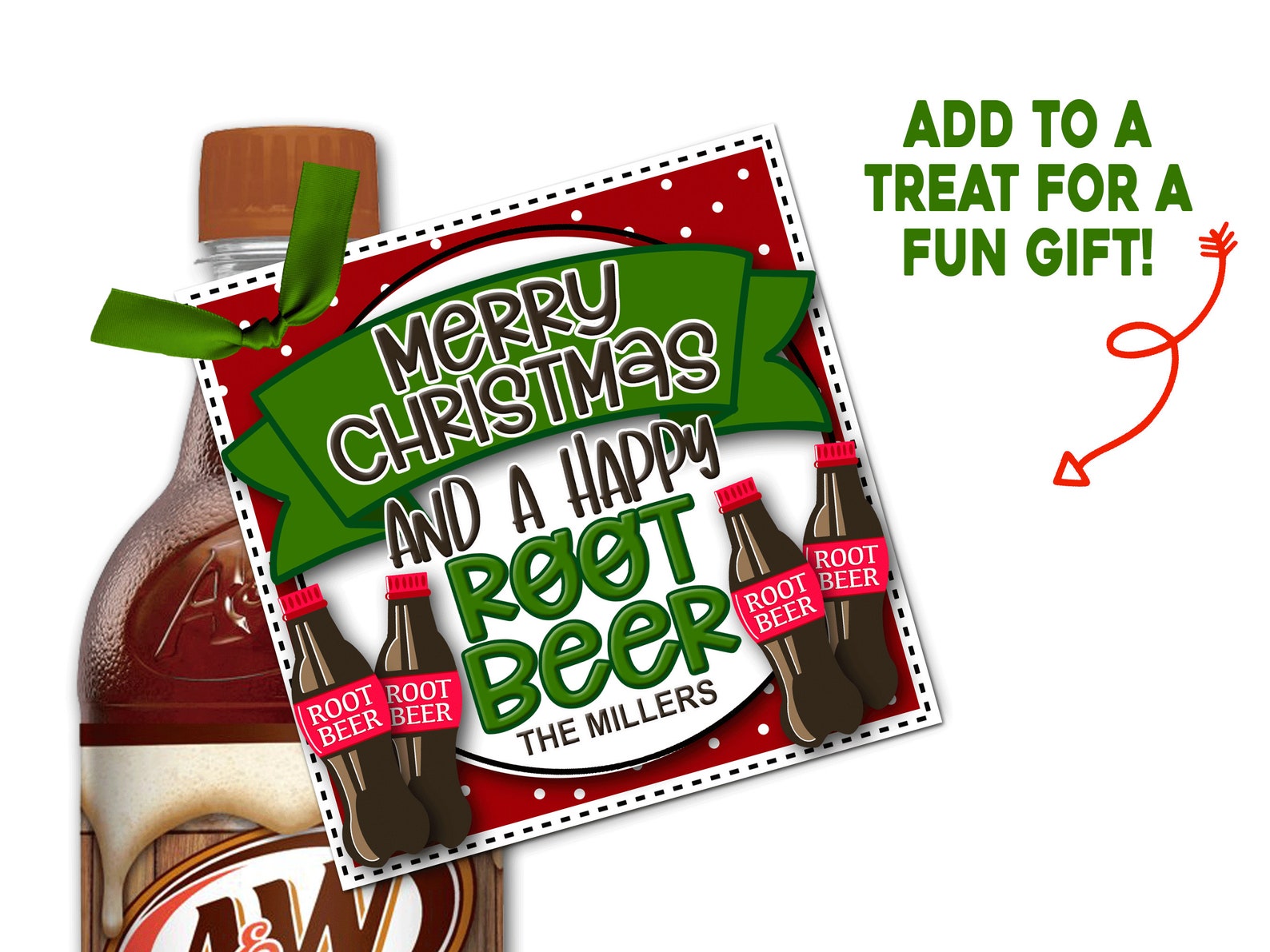 Root Beer Christmas Neighbor Gift, Christmas Gift Tag, Merry Christmas ...