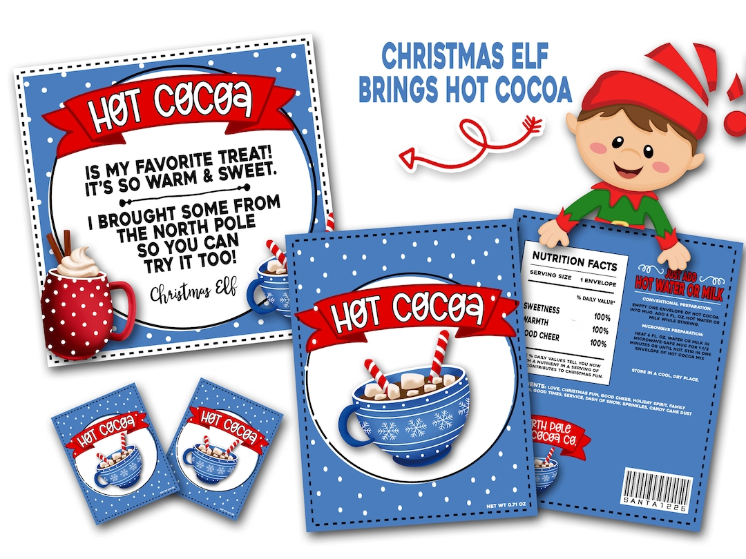 Elf Hot Cocoa Note, Foldable Christmas Elf Hot Cocoa Packet, Printable ...