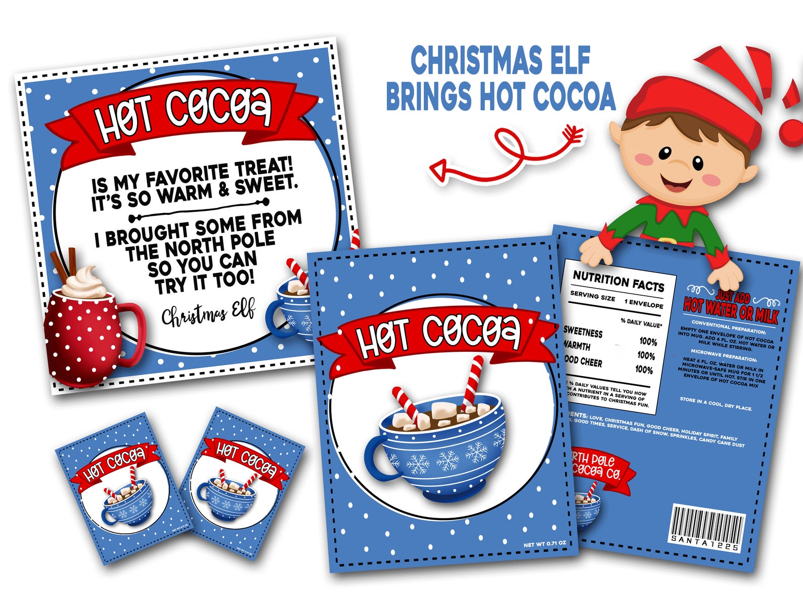 Elf Hot Cocoa Note Foldable Christmas Elf Hot Cocoa Packet - Etsy