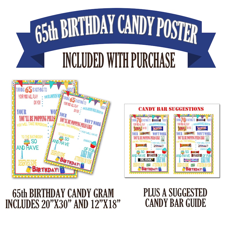65th Birthday Poster, Candy Bar Poster, Birthday Gift for Friend ...