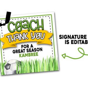 Soccer Coach Thank You Gift Tags, Soccer Thank You Card, Soccer ...