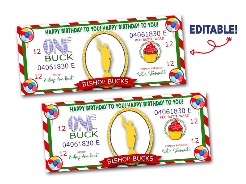 Bishop Bucks, Primary Birthday Gift, LDS Primary Birthday Gift, Primary ...