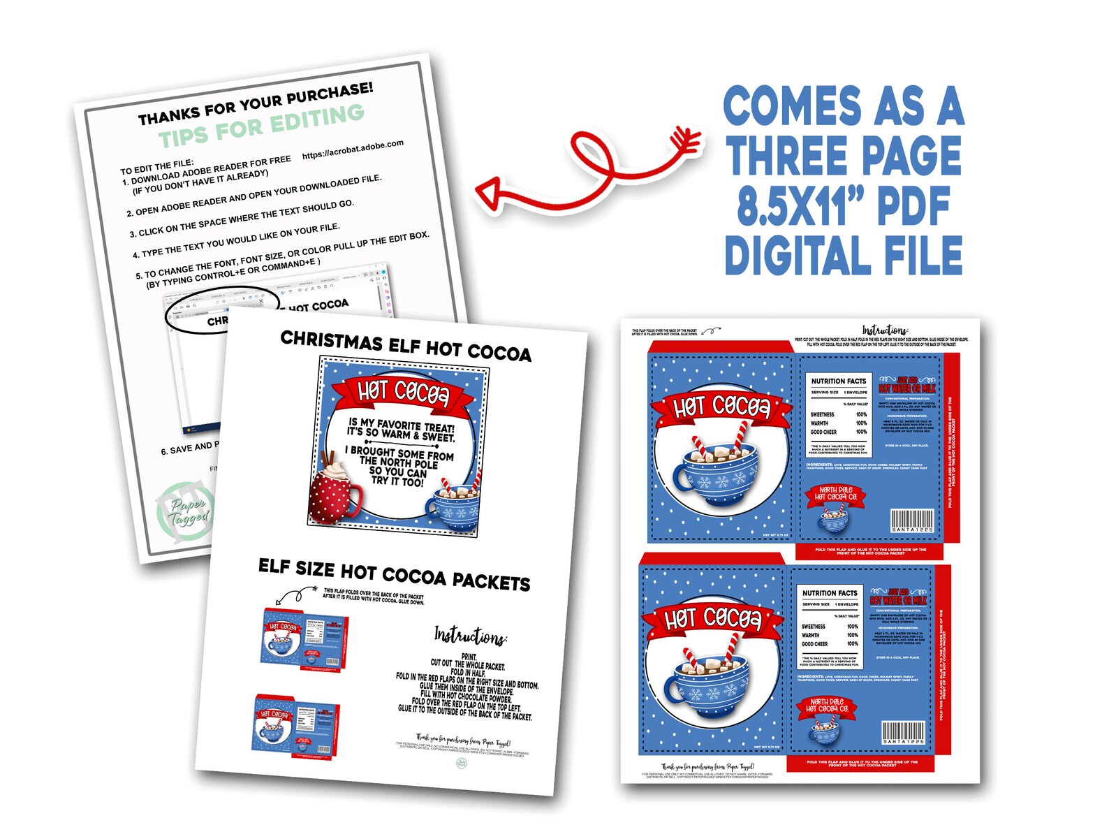 Elf Hot Cocoa Note, Foldable Christmas Elf Hot Cocoa Packet, Printable ...