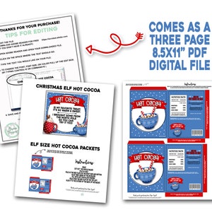 Elf Hot Cocoa Note, Foldable Christmas Elf Hot Cocoa Packet, Printable ...