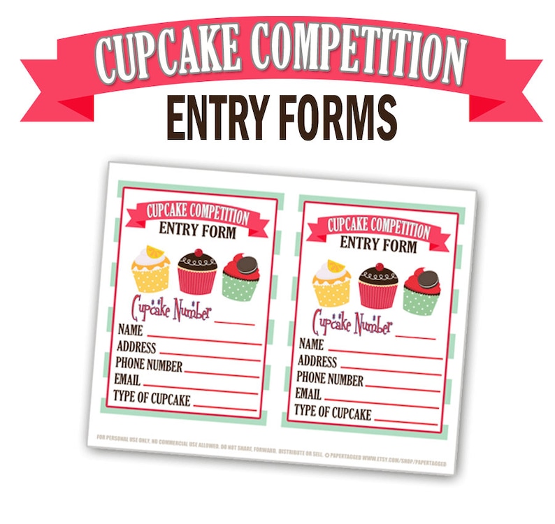 Cupcake Competition Printables Forms, Cupcake Contest Forms Packet ...