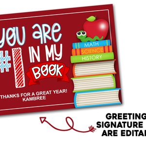 Teacher Gift Tag, Teacher Appreciation Week Gift, Number One in My Book ...