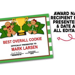 Christmas Cookie Award Certificates, Christmas Cookie Certificates ...