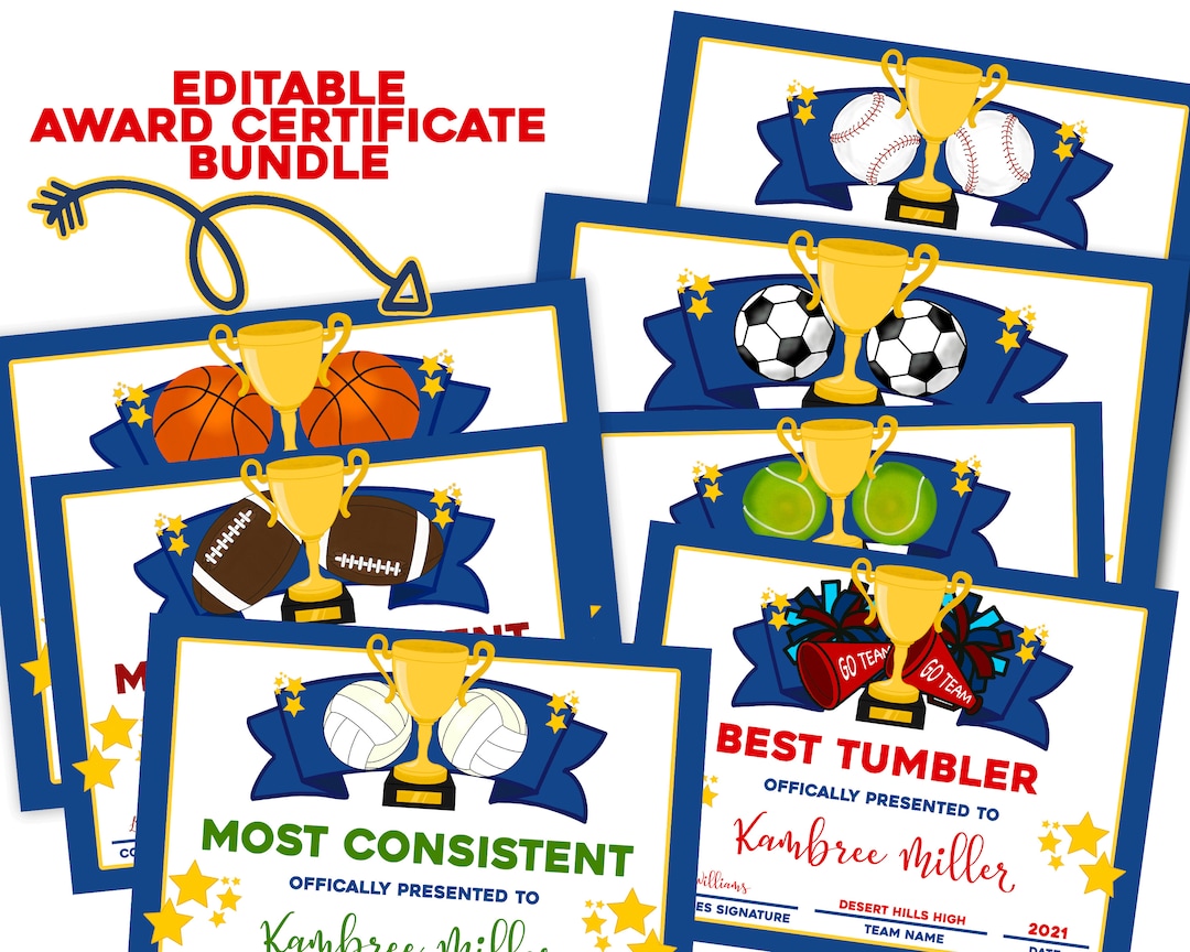Sports Team Awards, Editable PDF File, Sports Certificates, End of ...