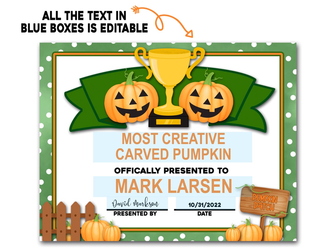 Halloween Award Certificates, Halloween Pumpkin Carving Certificates ...
