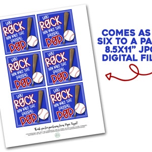 Baseball Treat Tags, Baseball Good Luck Favor Tags, You Rock Make That ...