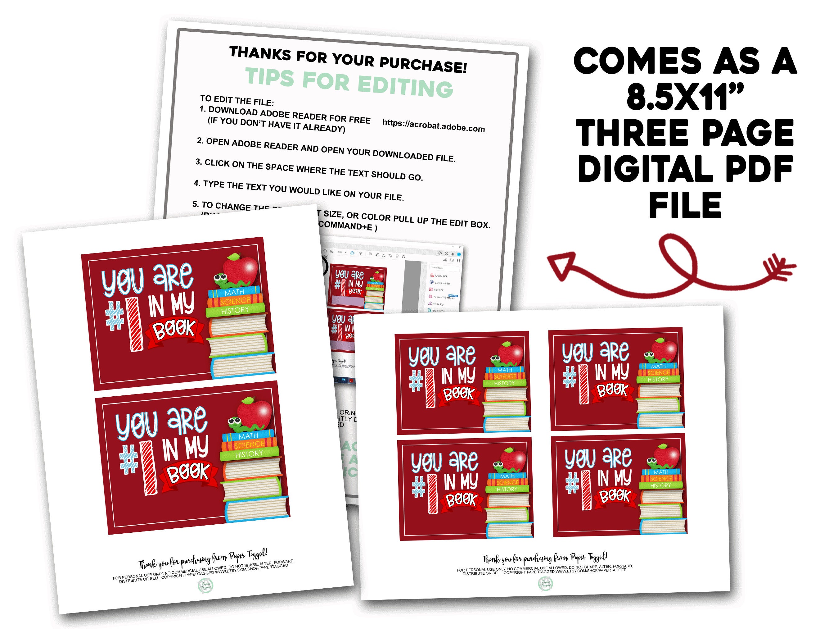 Teacher Gift Tag, Teacher Appreciation Week Gift, Number One in My Book ...