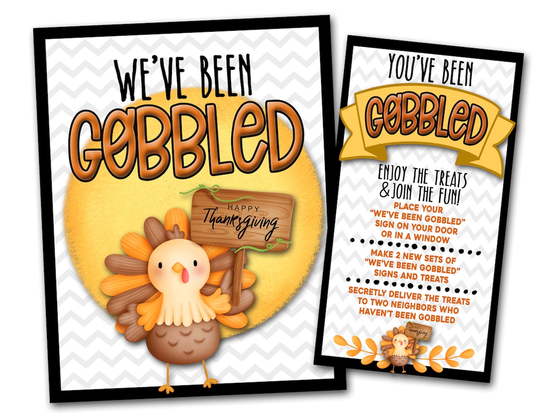 You've Been Gobbled Sign Printable Thanksgiving Gobbled - Etsy