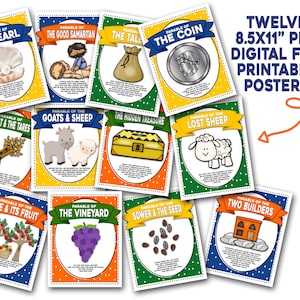 Parable Bible Story Posters, 12 Small Printable Posters of New ...