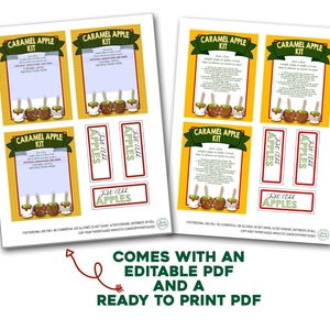 Caramel Apple Kit Printable Tags, Caramel Apple Gift Tags, Caramel ...