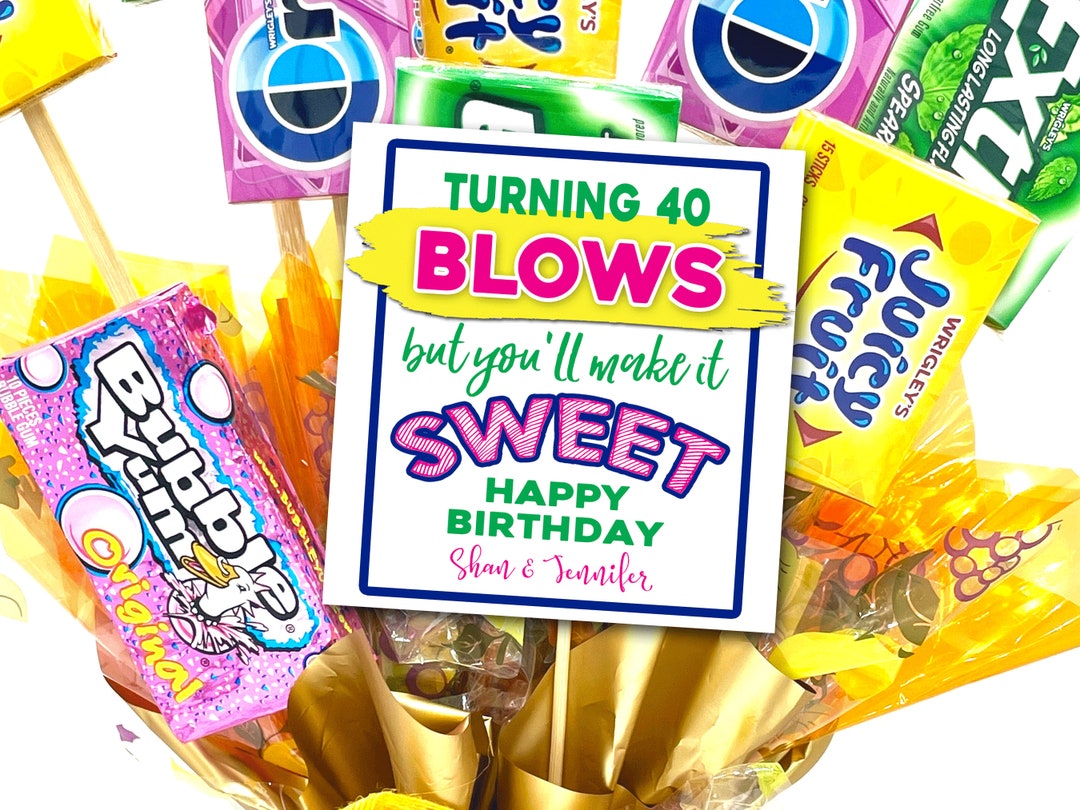 40th Birthday Gift Tag, Candy Bar Poster, Friend Birthday Gift ...