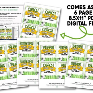 Soccer Coach Thank You Gift Tags, Soccer Thank You Card, Soccer ...