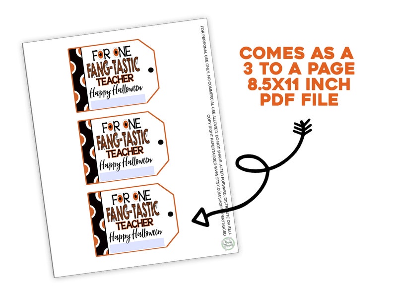 Halloween Treat Tag, Fangtastic, Non-candy Halloween, Printable ...