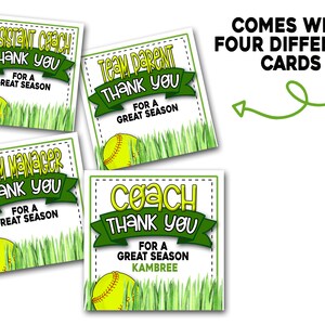 Softball Coach Thank You Gift Tags, Softball Thank You Card, Softball ...