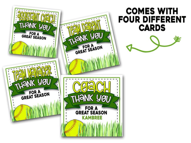 Softball Coach Thank You Gift Tags Softball Thank You Card - Etsy