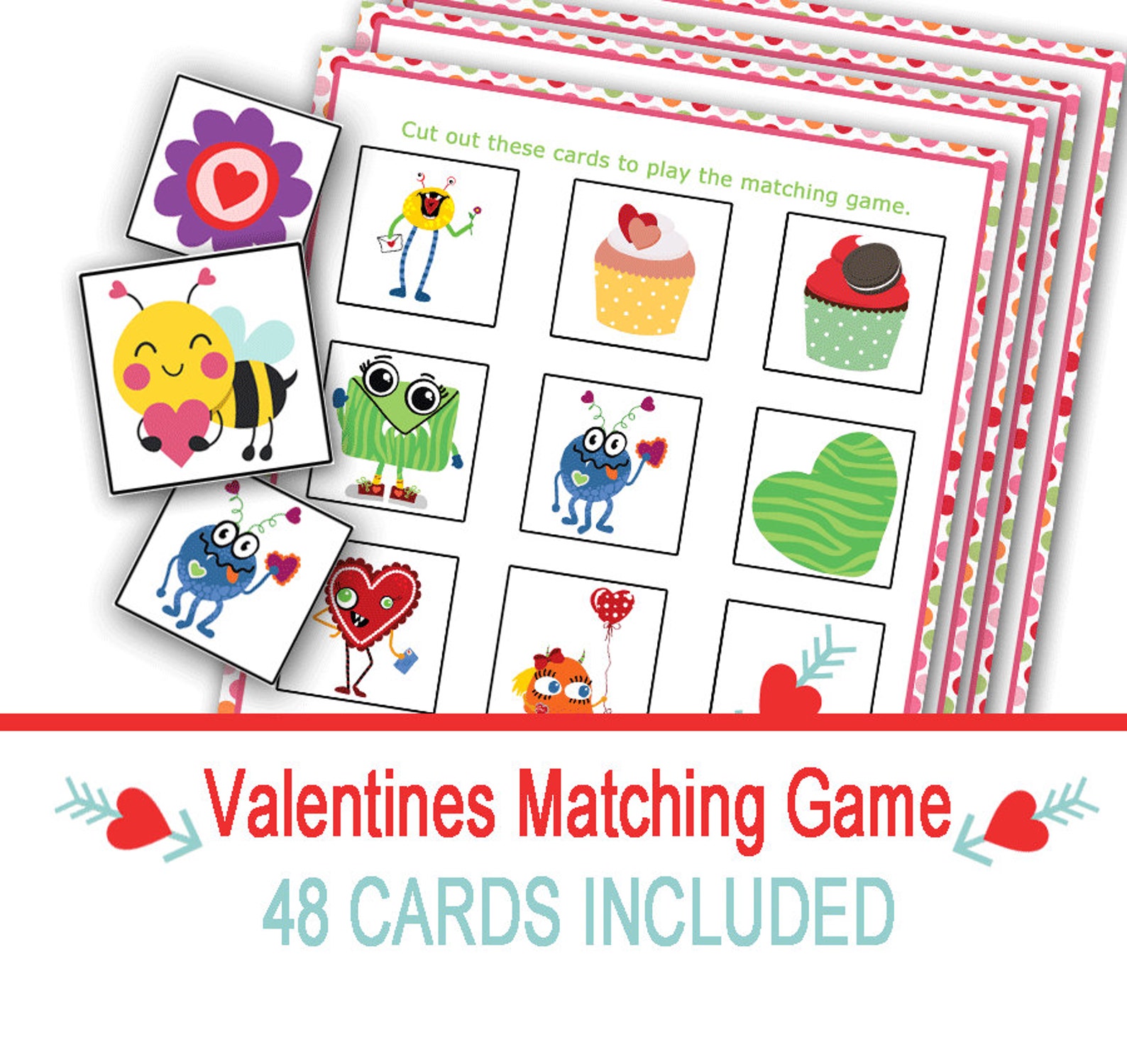 Valentines Matching Game Valentine Party Kids Party Easy | Etsy
