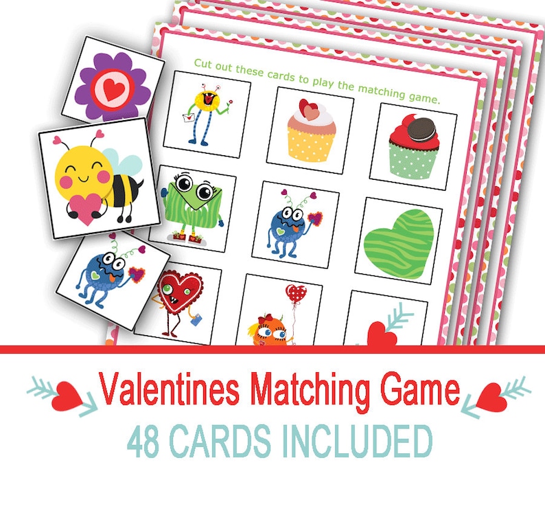 Valentines Matching Game Valentine Party Kids Party Easy | Etsy