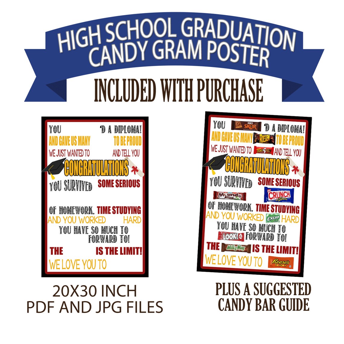 High School Graduation Candy Gram Poster Candy Bar Poster - Etsy