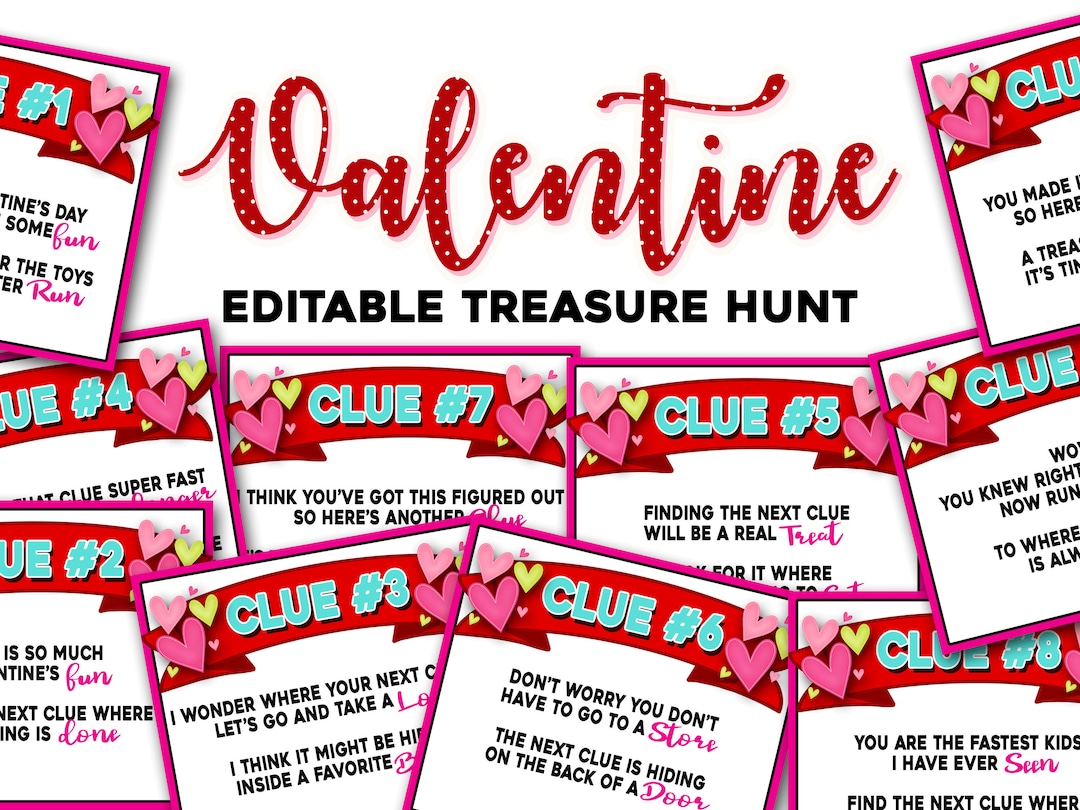 Valentine's Day Treasure Hunt, Valentine's Party Game, Valentine's ...