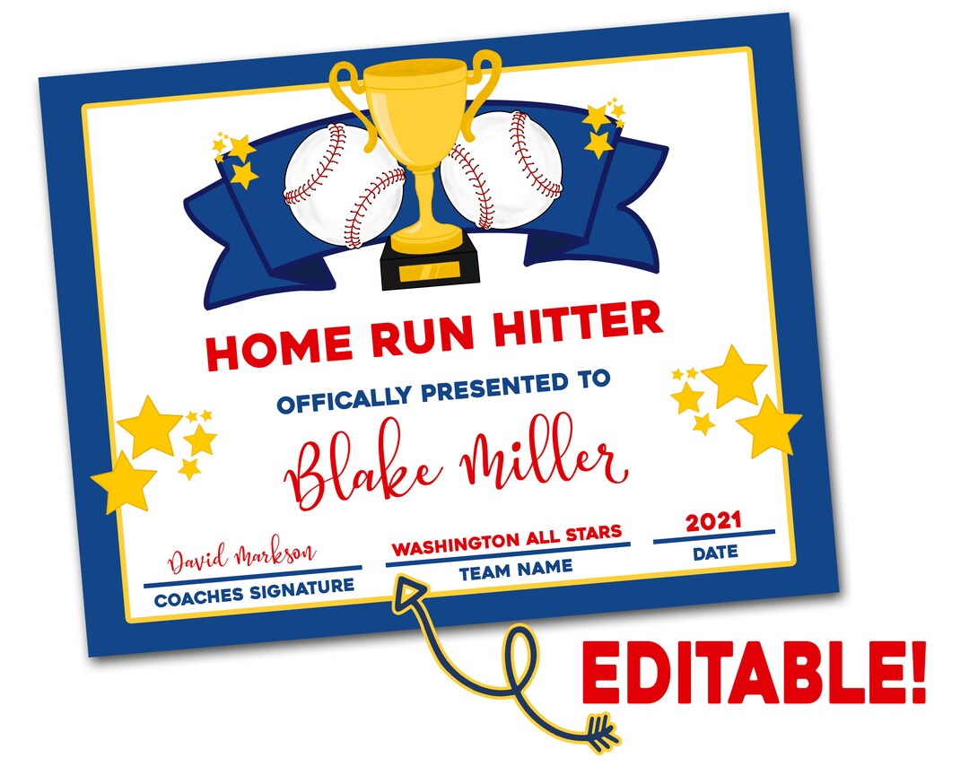 Baseball Team Awards, Editable PDF File, Baseball Certificates, End of ...