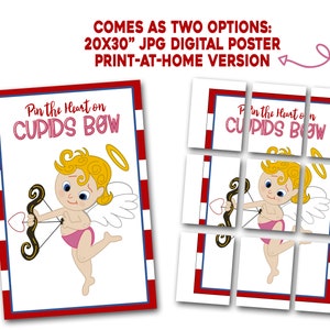 Pin the Heart on Cupids Bow, Printable Valentine's Day Party Kids Game ...