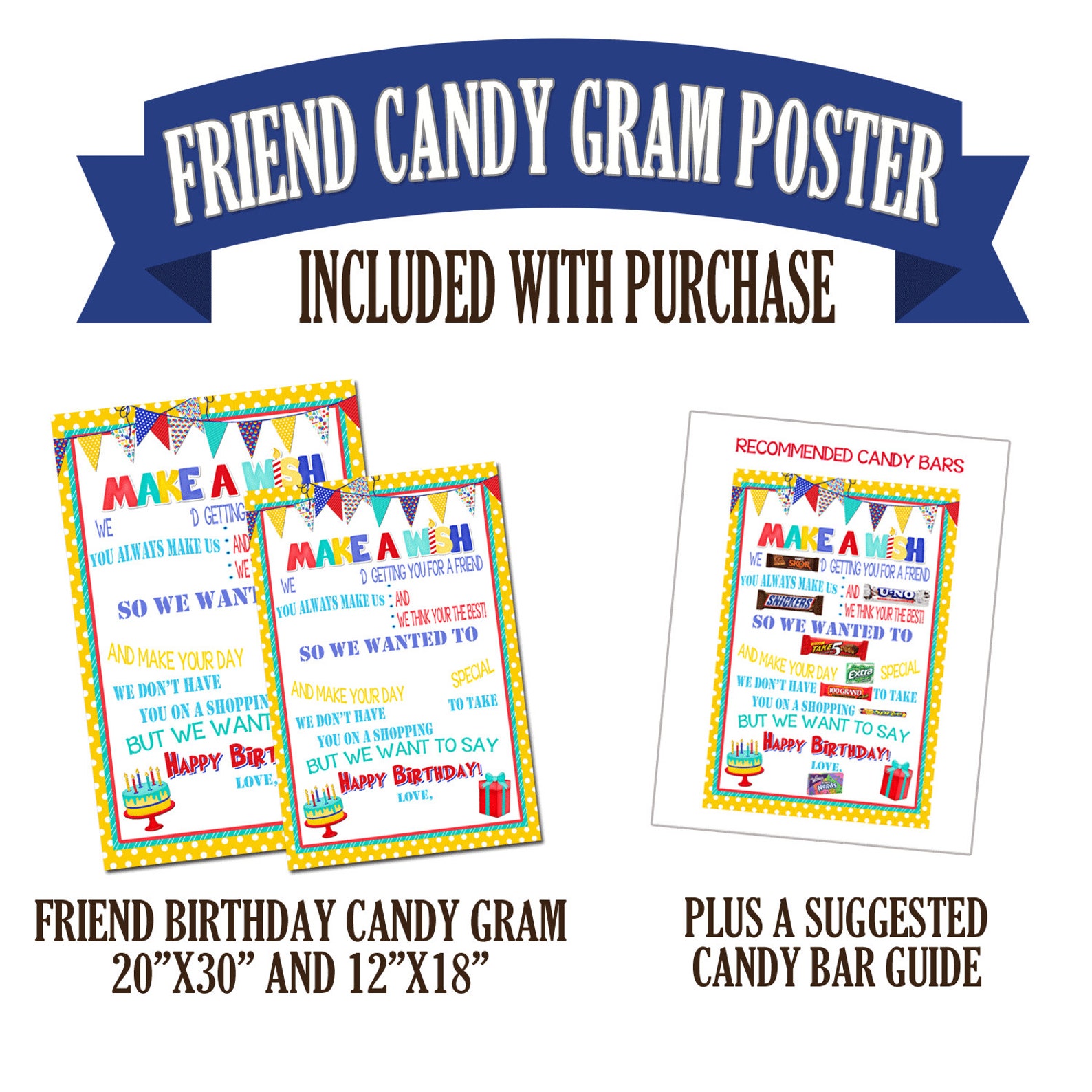 Candy Gram Poster for Friend Candy Bar Poster Birthday Gift - Etsy