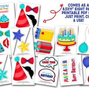 Birthday Photo Booth Props, Photo Props for Birthday Party, Printable ...