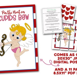 Pin the Heart on Cupids Bow, Printable Valentine's Day Party Kids Game ...