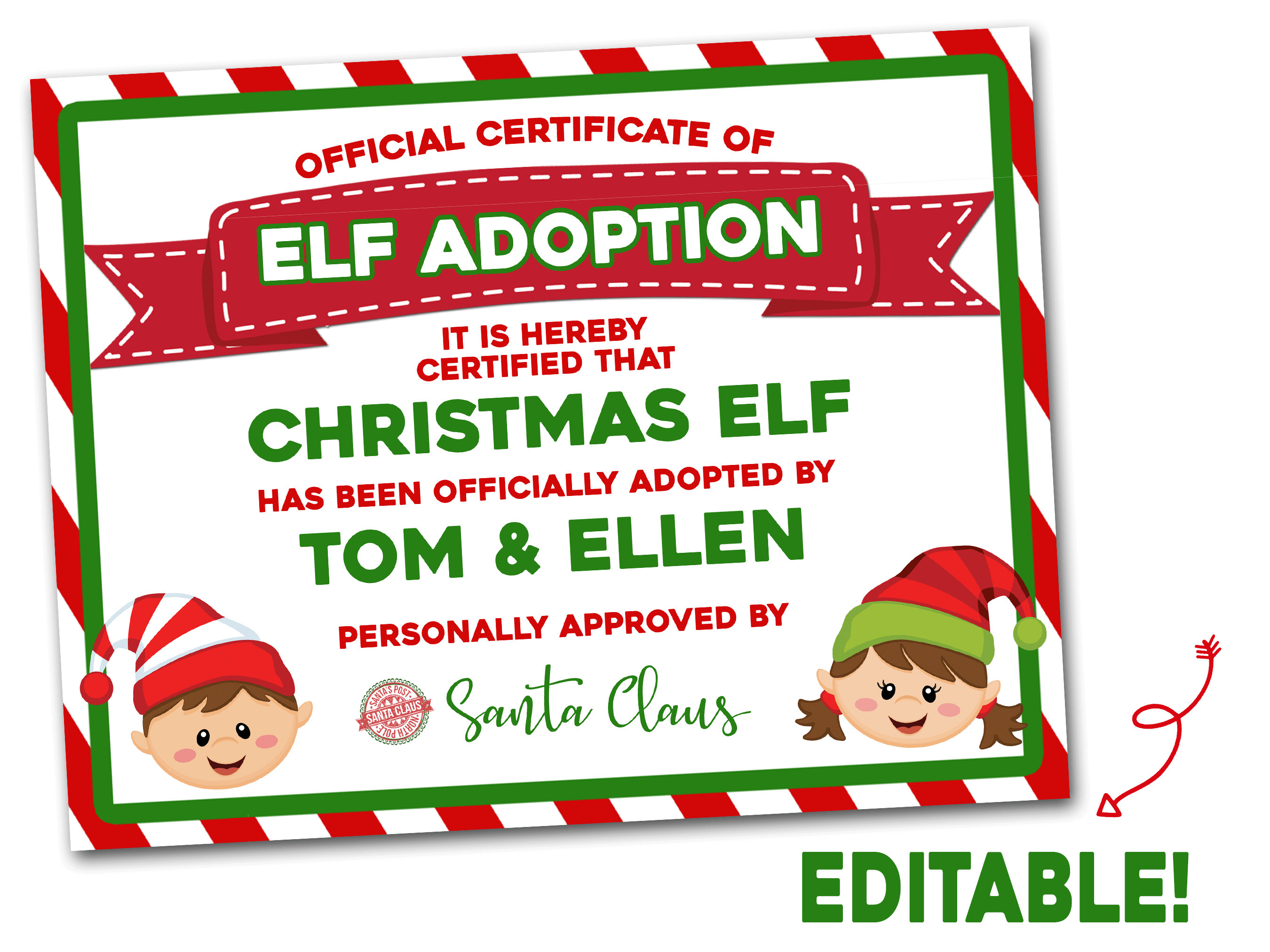 Elf Adoption Certificate, Editable Elf Adoption Certificate, Printable ...
