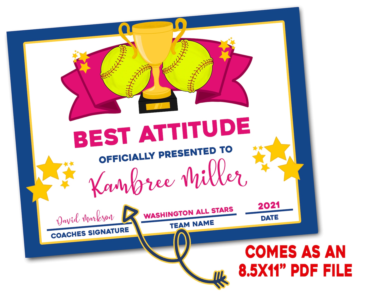 Softball Team Awards, Editable PDF File, Softball Certificates, End of ...