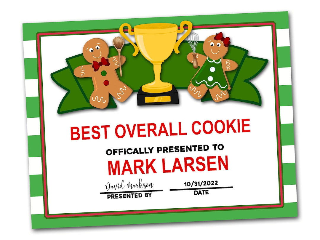 Christmas Cookie Award Certificates, Christmas Cookie Certificates ...