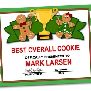 Christmas Cookie Award Certificates, Christmas Cookie Certificates ...