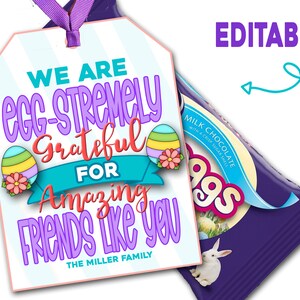 Easter Friend Gift, Friend Easter Gift, Treat Tags, Editable Thank You ...