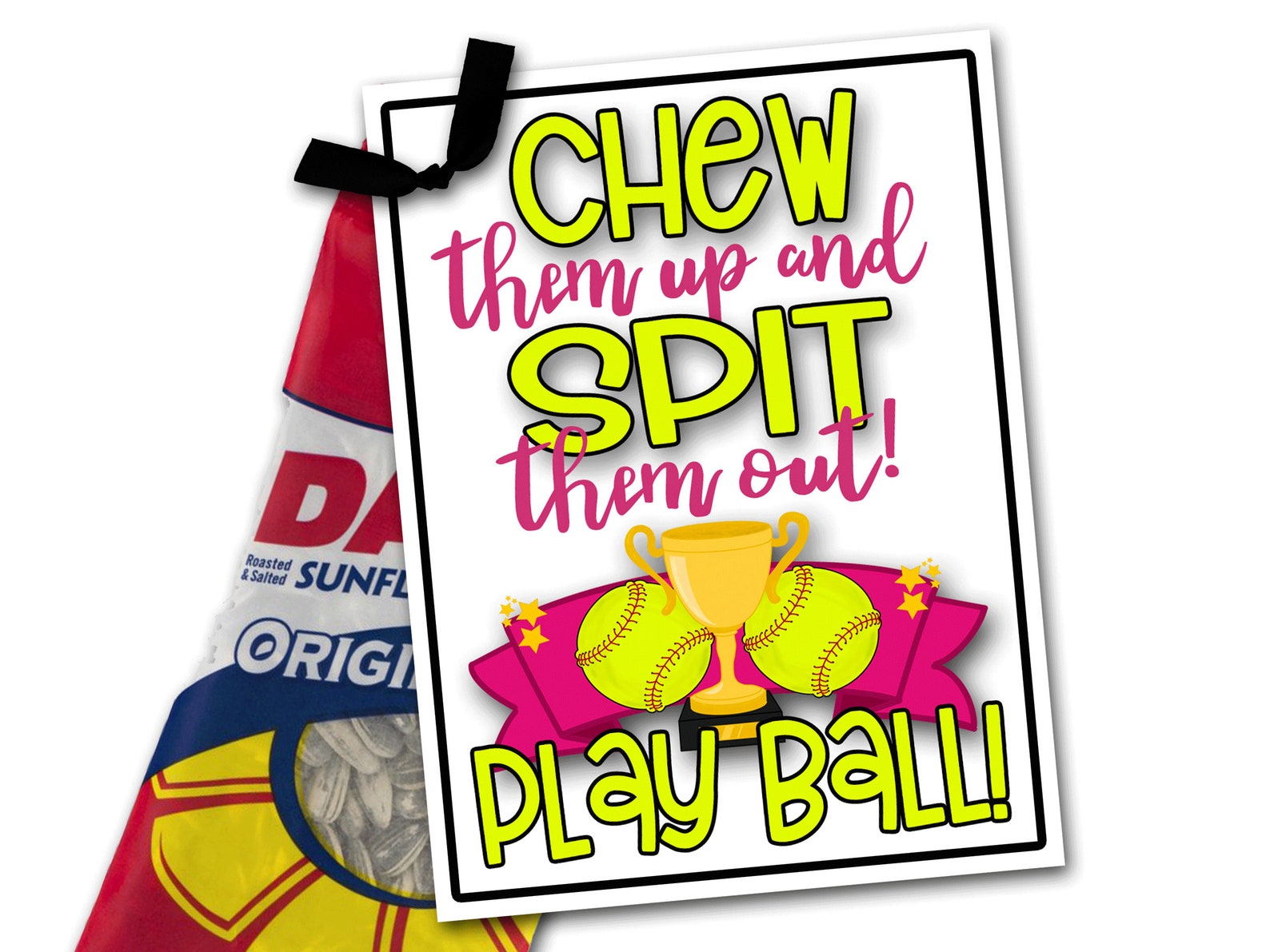 Softball Treat Tags, Softball Good Luck Favor Tags, Chew Them up and ...