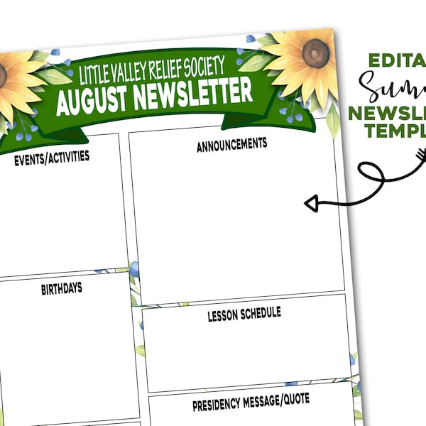 Relief Society Newsletter Template - Etsy