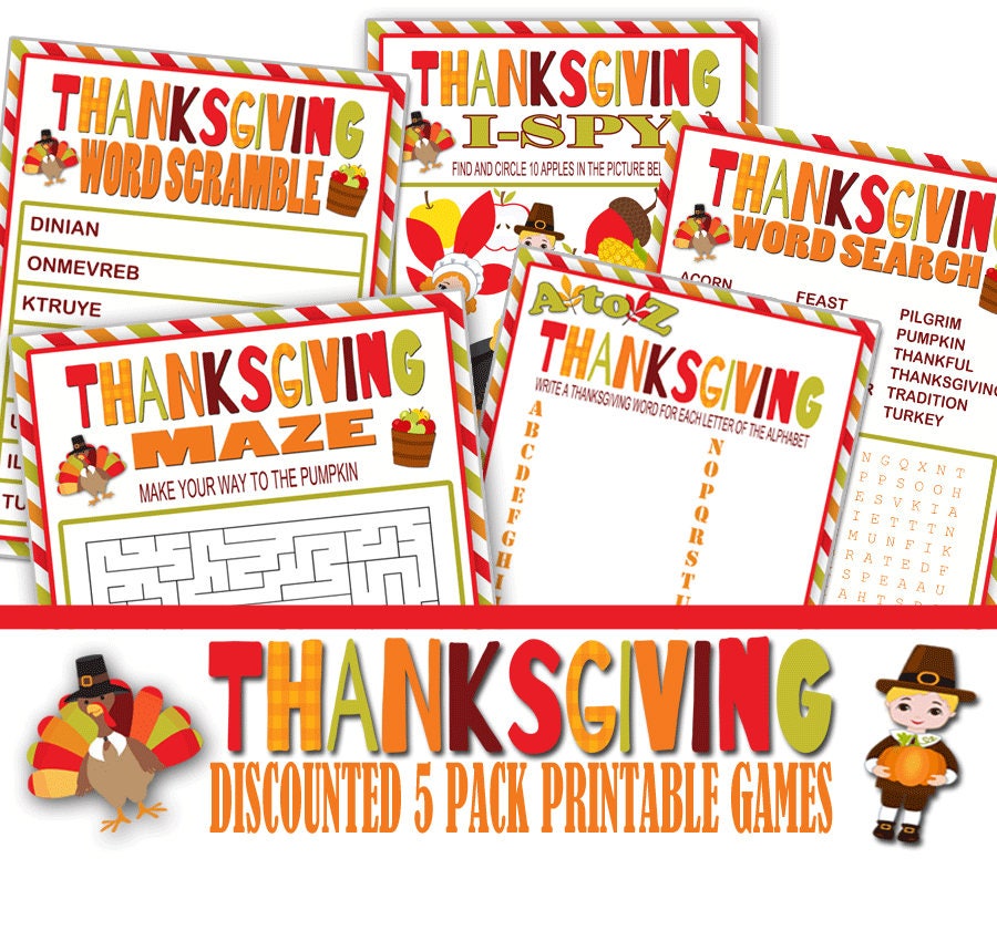 Thanksgiving Printable Games Class Thanksgiving Party Class | Etsy