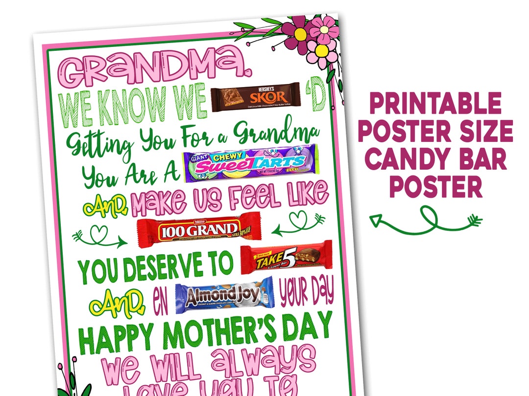 Grandma Mother's Day Candy Gram Poster, Mother's Day Gift for Grandma ...