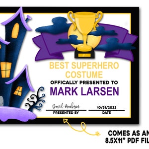 Halloween Award Certificates, Halloween Costume Award Certificates ...