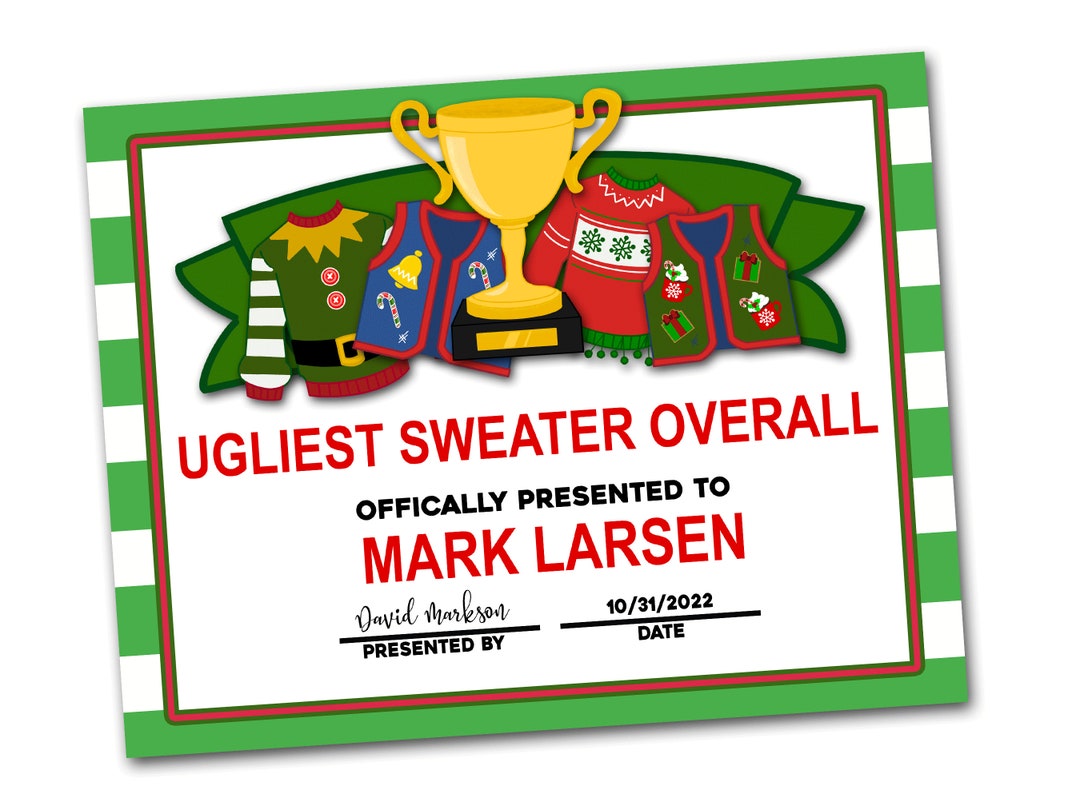 Ugly Sweater Award Certificates, Ugly Sweater Certificates, Ugly ...