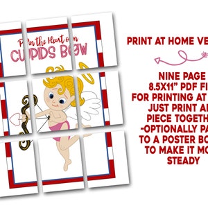 Pin the Heart on Cupids Bow, Printable Valentine's Day Party Kids Game ...