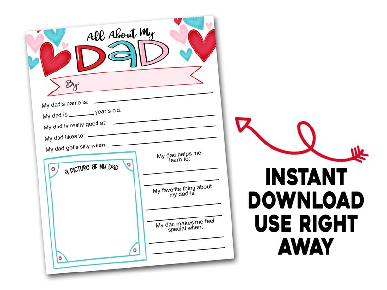 All About My Dad Father's Day Printable, Father's Day Coloring Page ...