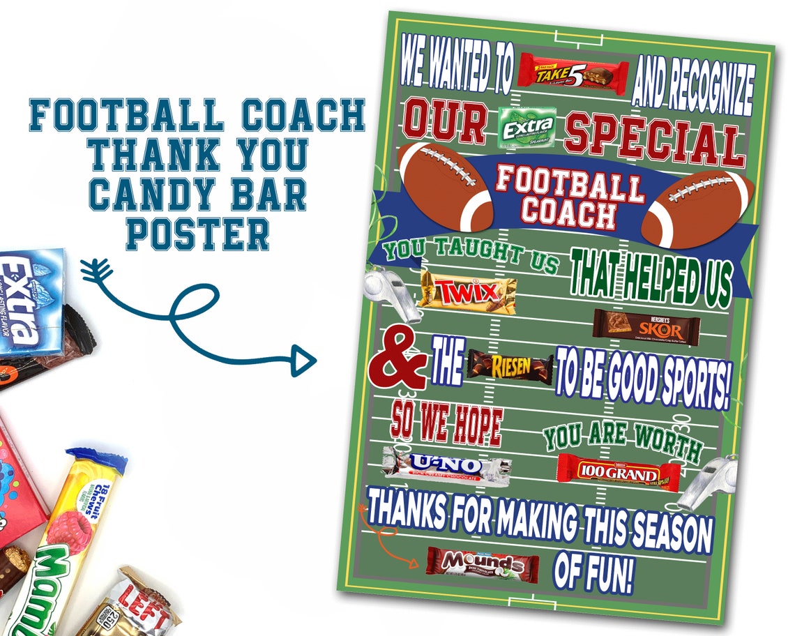 Football Coach Candy Gram Poster, Coaches Thank You Gift, Coach Gift ...